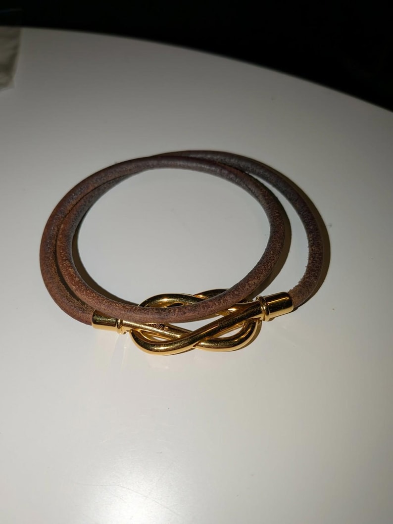 Rare Gold Tone! Authentic HERMES Atame Double Wrap Leather Bracelet ...