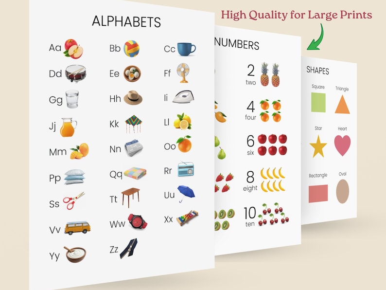 4 X Montessori Learning Posters Bundle | Alphabet, Numbers, Shapes ...