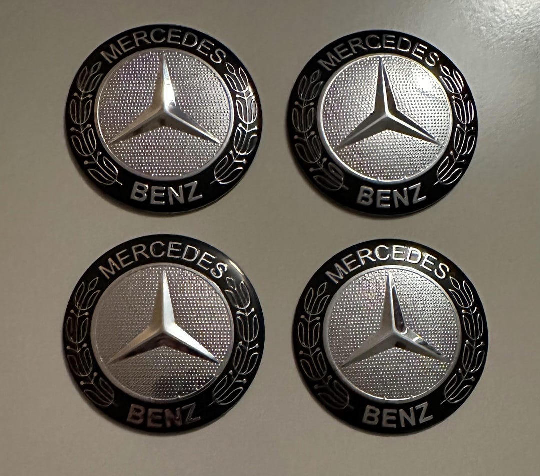Set of 4 Silver & Black 56mm 2.20 Inch Mercedes Benz Wheel Center Hub ...