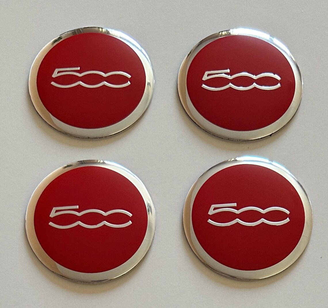 Set of 4 Red & Silver 56mm 2.20 Inch Fiat 500 Wheel Center Hub Cap ...
