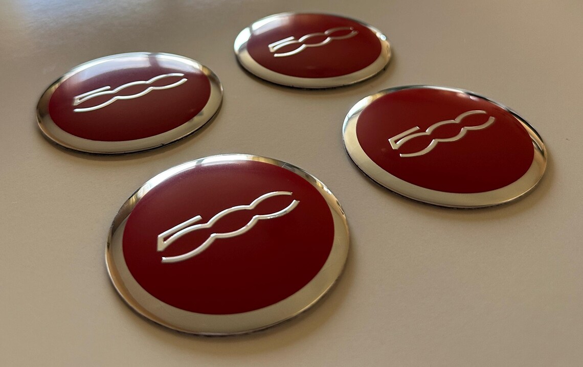 Set of 4 Red & Silver 56mm 2.20 Inch Fiat 500 Wheel Center Hub Cap ...