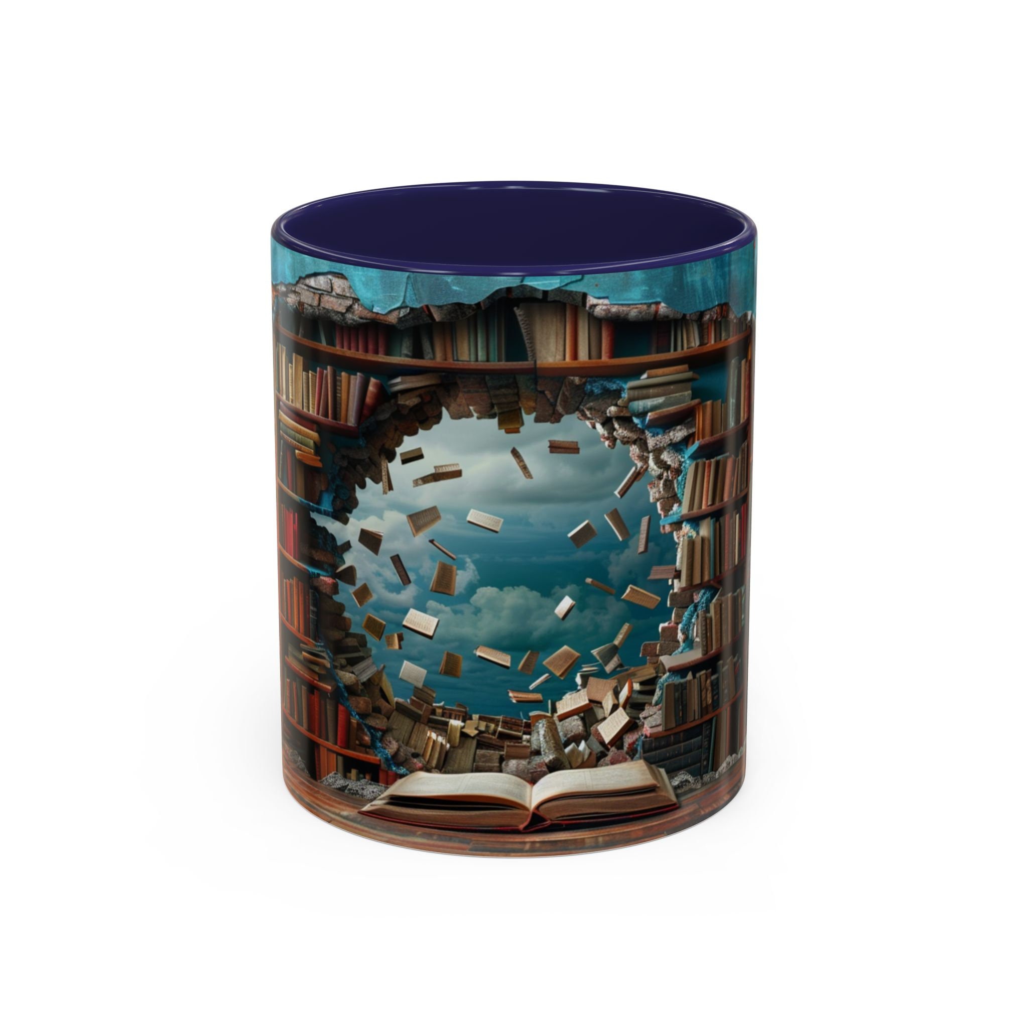 3D Library Mug, 3D Book and Ocean Mug, Realistic 3D Bookshelf, Book ...