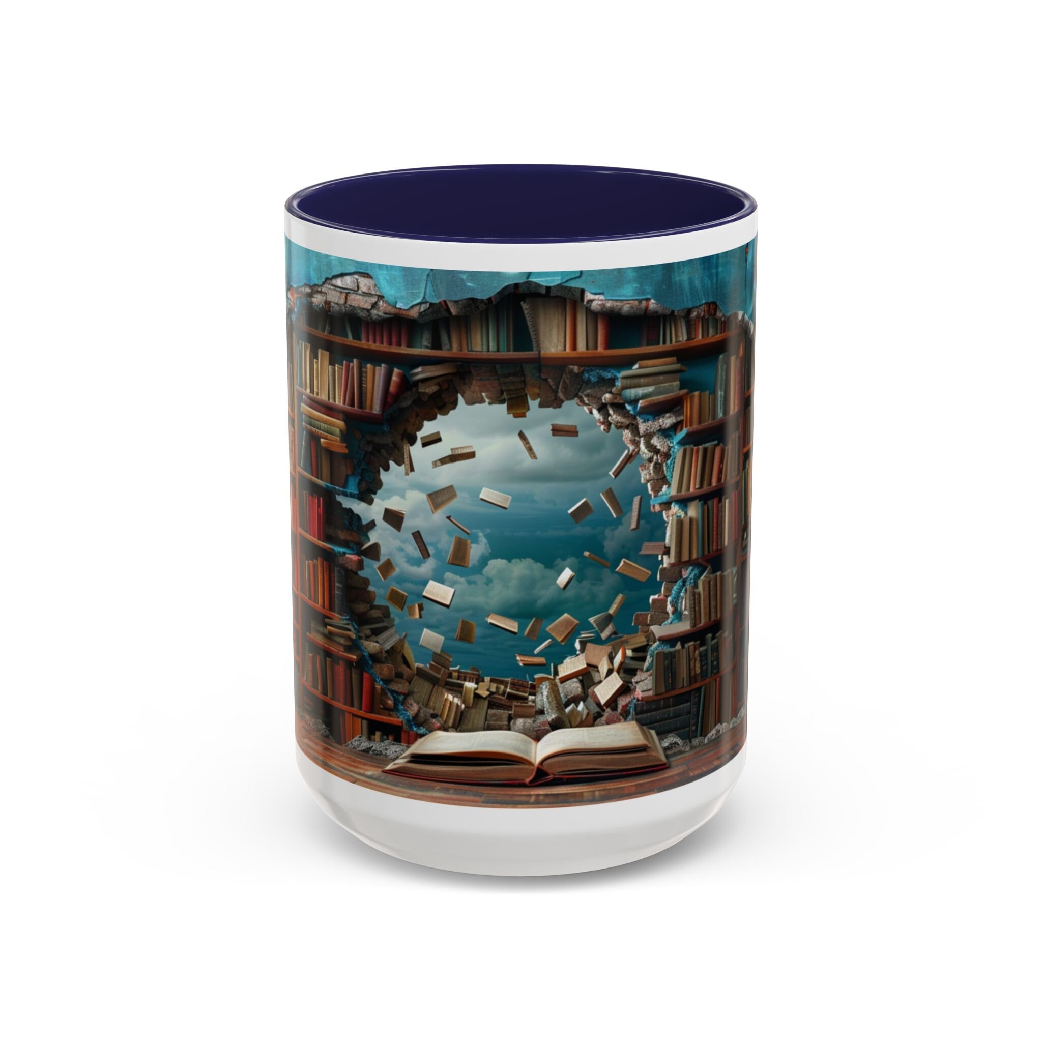 3D Library Mug, 3D Book and Ocean Mug, Realistic 3D Bookshelf, Book ...