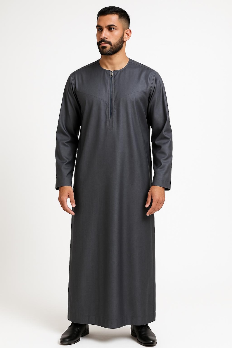 Blue Emirati Thobe for Men: Islamic Jubba With Zipper - Etsy