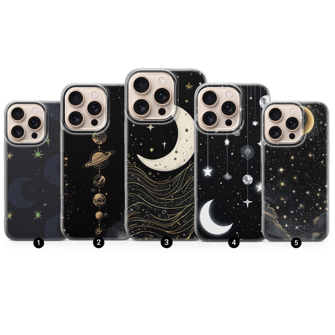 Moon Phone Case Celestial Stars Shine Cover for iPhone 16 Pro, 15, 14 ...
