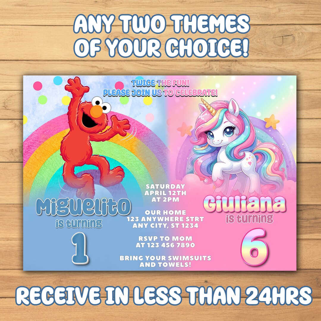 Invitación de cumpleaños de hermanos, invitación de cumpleaños doble ...