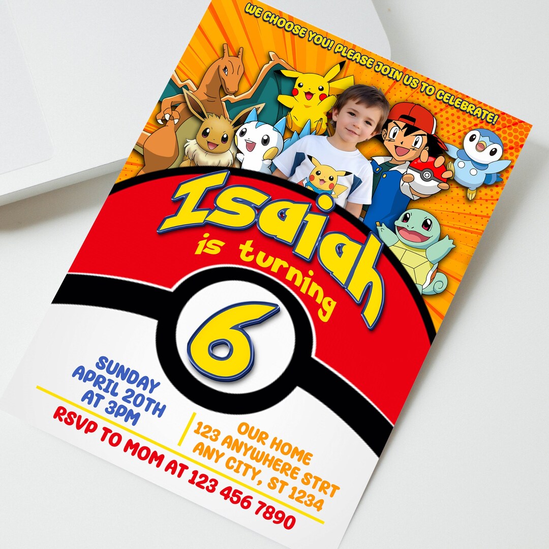Pokemon Birthday Invitation, Pokemon Pikachu Birthday Party Template ...