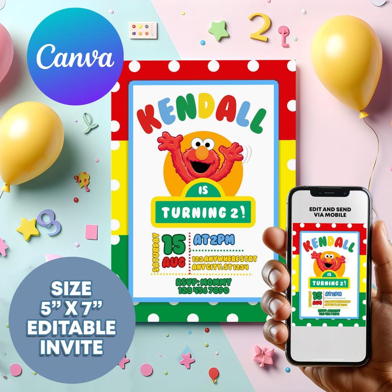 Editable Birthday Invitation, Elmo Birthday Invitation, Printable for ...