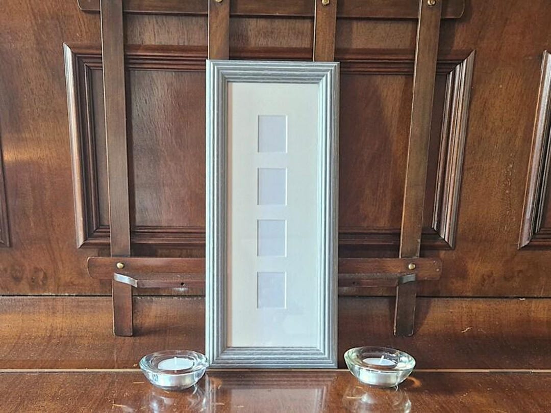 Grey Ribbed Passport Photo Frame for 4 Photos, Multi Aperture Mount for ...