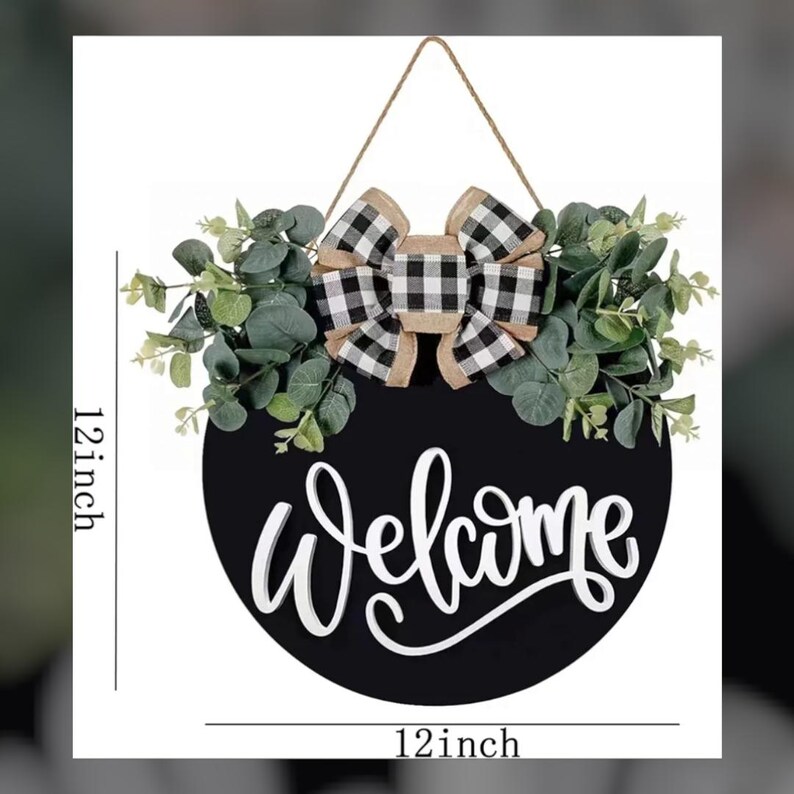 12-inch Round Wooden Welcome Sign for Front Door Farmhouse Porch Decor ...