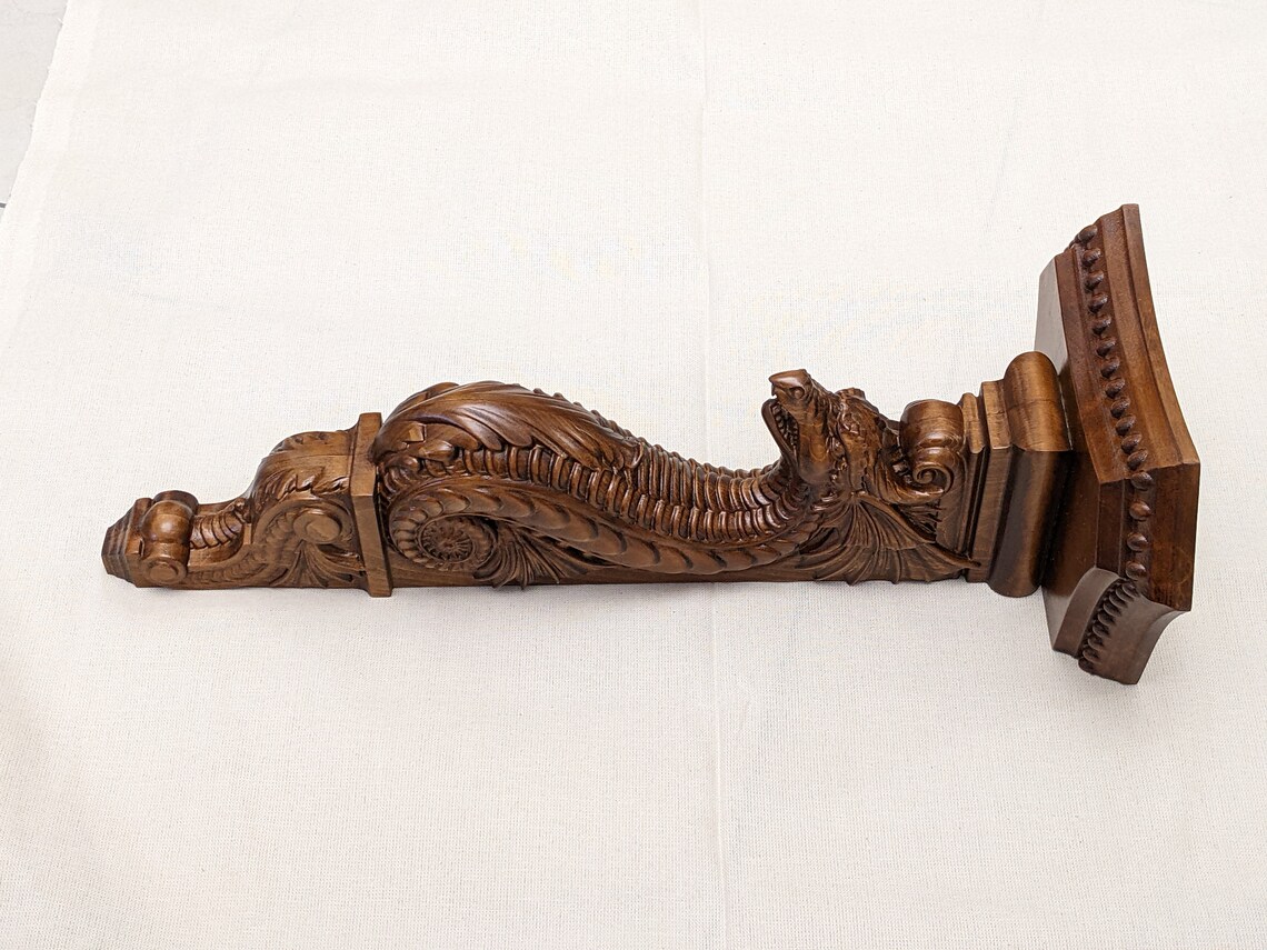 Wall Corbel With Dragon, Wooden Shelf Bracket Carved Wooden Wall Corbel ...