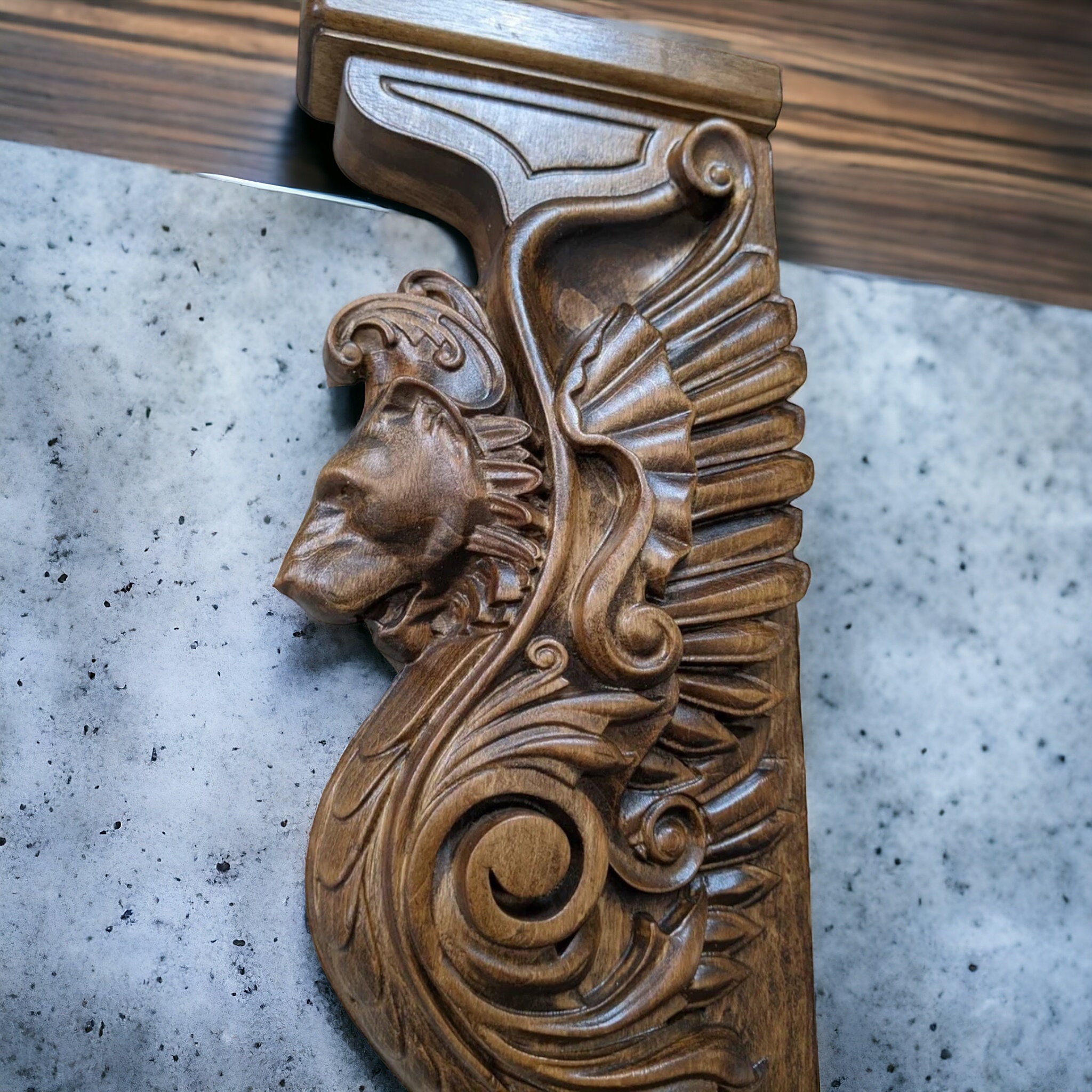 Rustic Corbel With Lion Head , Wooden Lion Statue Bracket Carved Wall ...