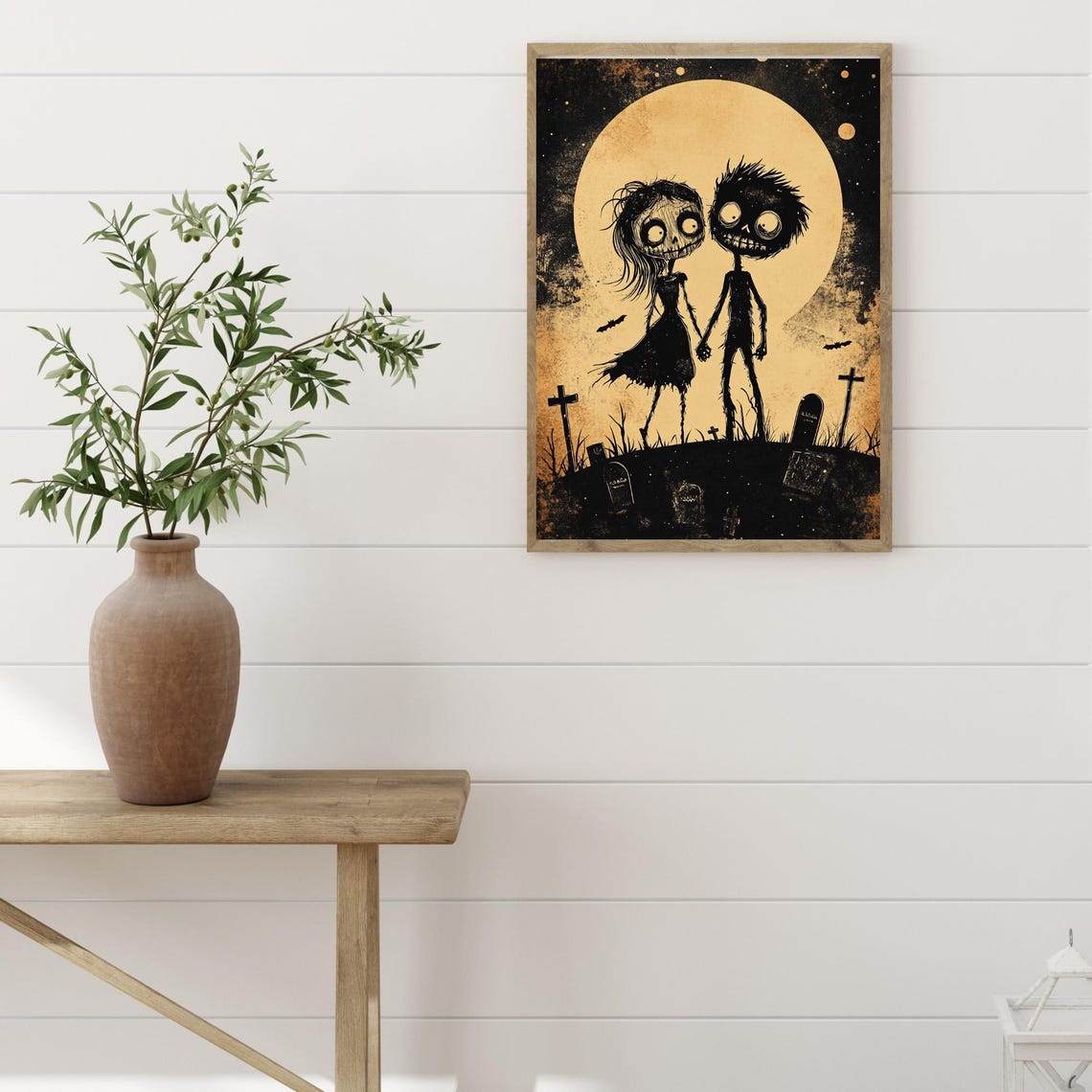 Minimalist Zombie Couple Art | Romantic Halloween Print | by ...