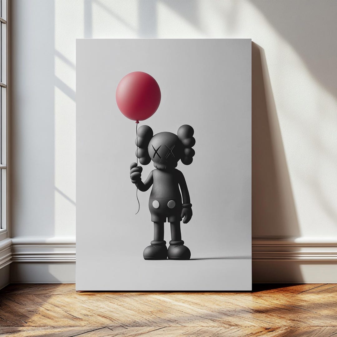 Kaws Figure Holding Red Balloon by HELLOPRINTS | Digital Wall Print ...