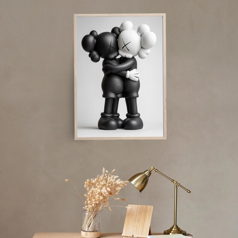 Kaws Figures Hugging Black and White by HELLOPRINTS | Digital Wall ...