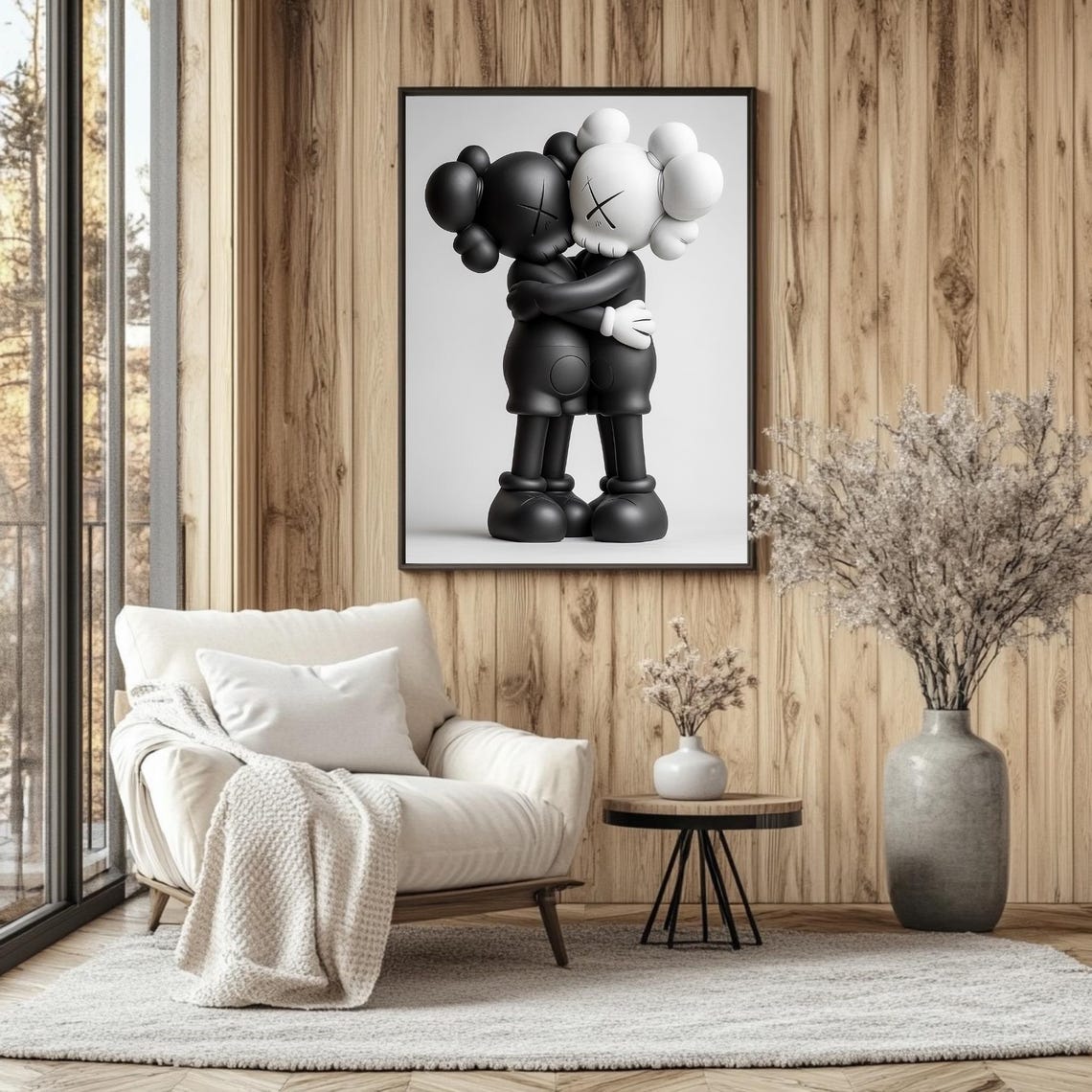 Kaws Figures Hugging Black and White by HELLOPRINTS | Digital Wall ...