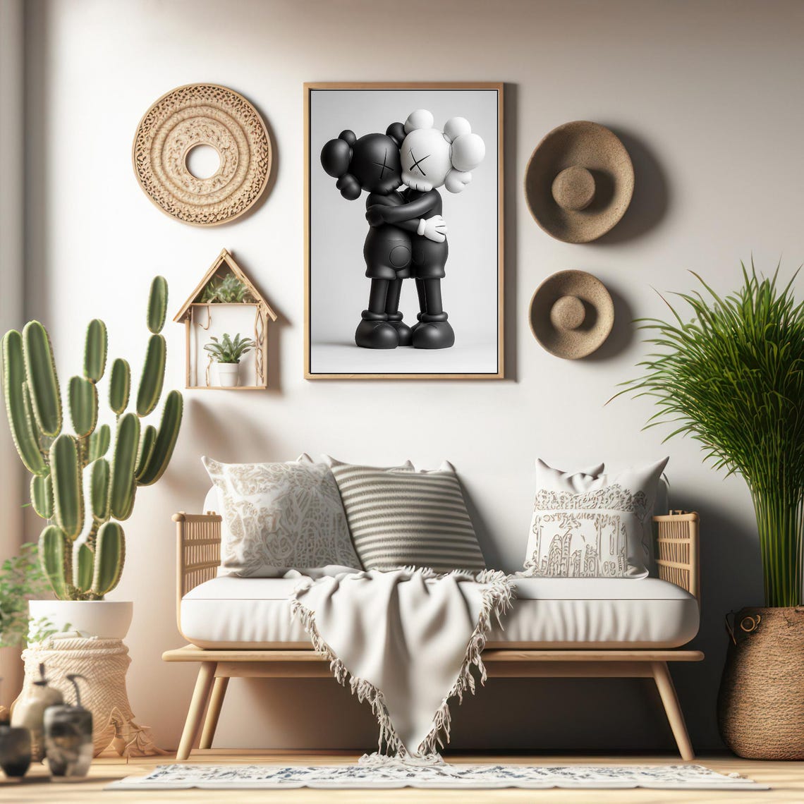 Kaws Figures Hugging Black and White by HELLOPRINTS | Digital Wall ...