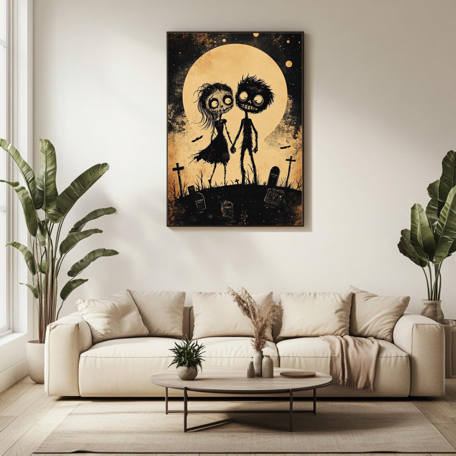 Minimalist Zombie Couple Art | Romantic Halloween Print | by ...