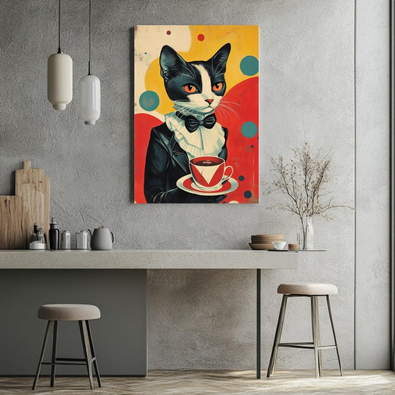 Dadaism Cat Butler Retro Art by HELLOPRINTS | Digital Wall Print | Home ...