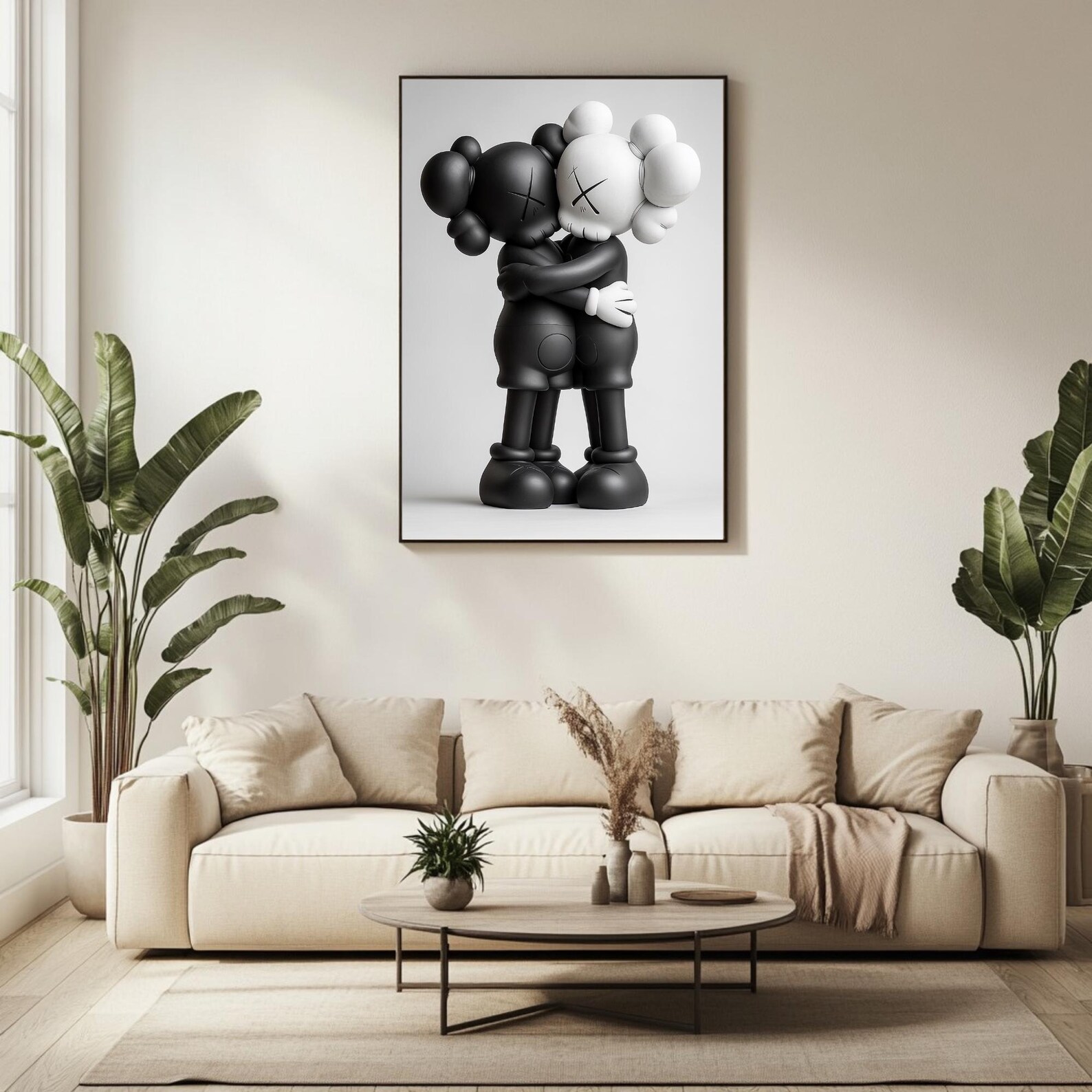 Kaws Figures Hugging Black and White by HELLOPRINTS | Digital Wall ...