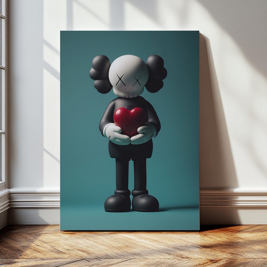 KAWS Figure Holding Red Heart Digital Print | Pop Art Poster | Teal ...