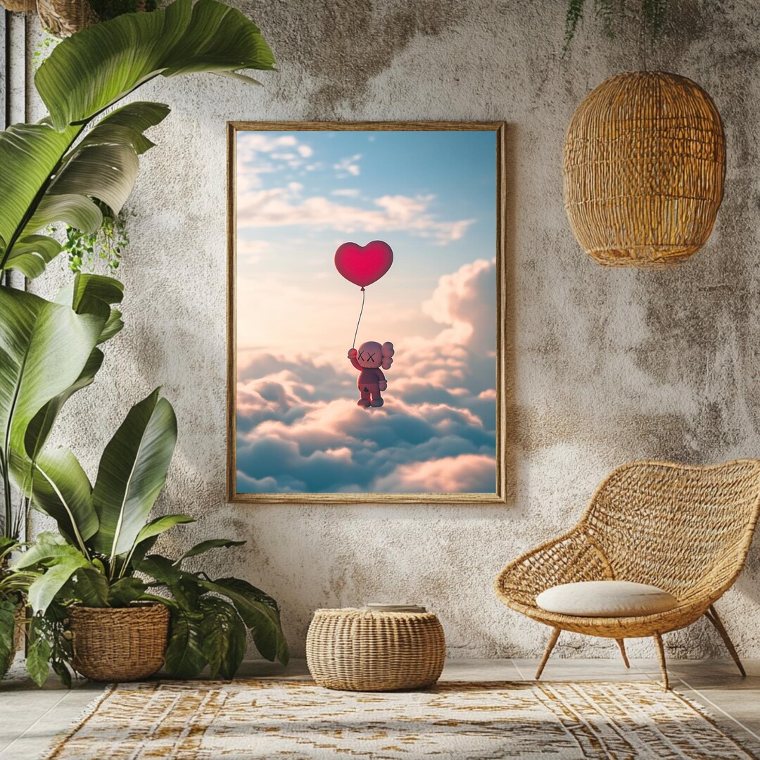 KAWS Heart Balloon in Clouds | Digital Print | Dreamy Pop Art Poster ...