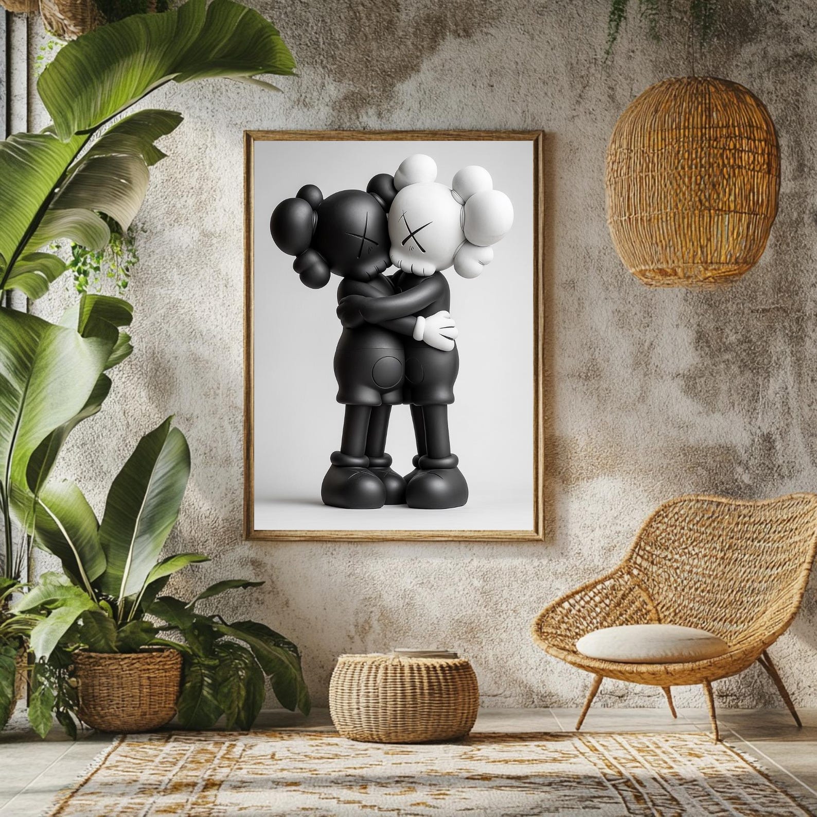 Kaws Figures Hugging Black and White by HELLOPRINTS | Digital Wall ...