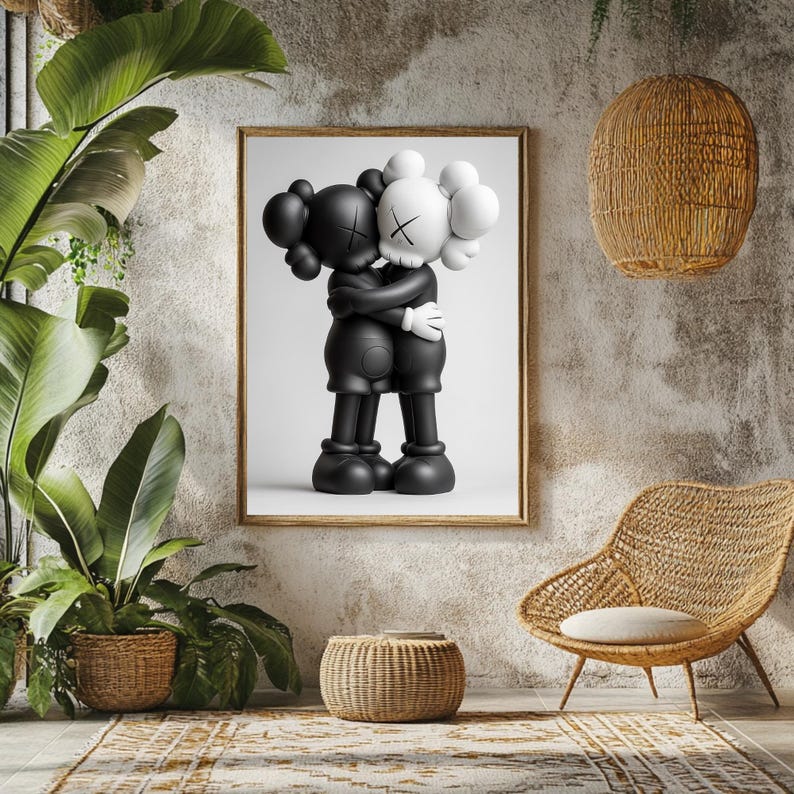 Kaws Figures Hugging Black and White by HELLOPRINTS | Digital Wall ...