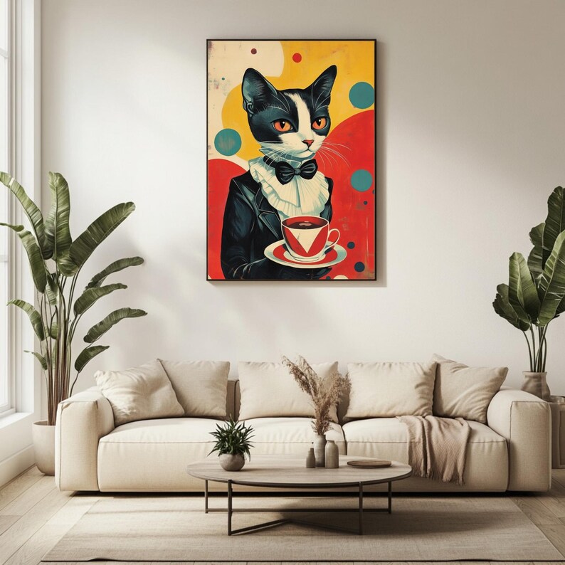 Dadaism Cat Butler Retro Art by HELLOPRINTS | Digital Wall Print | Home ...