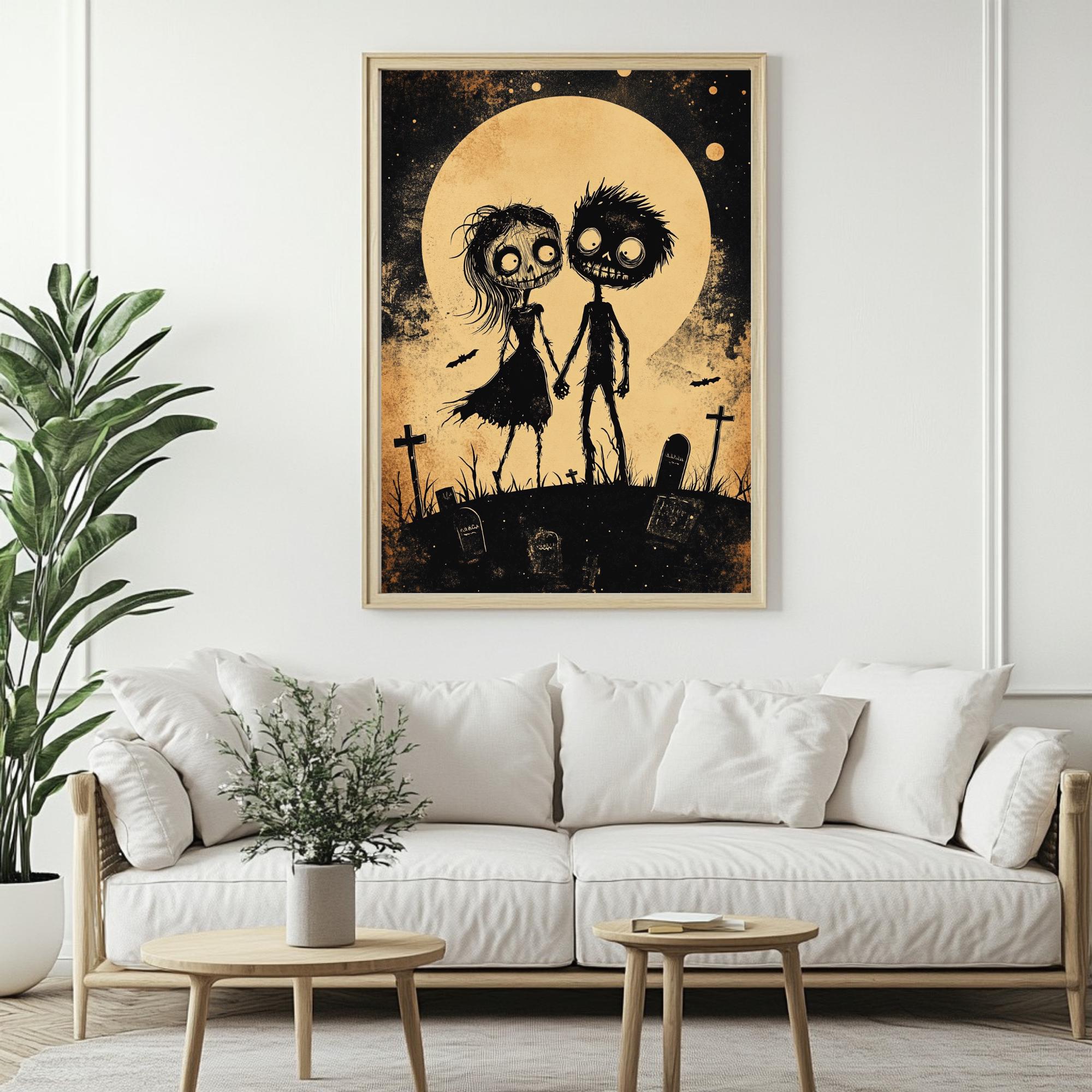 Minimalist Zombie Couple Art | Romantic Halloween Print | by ...