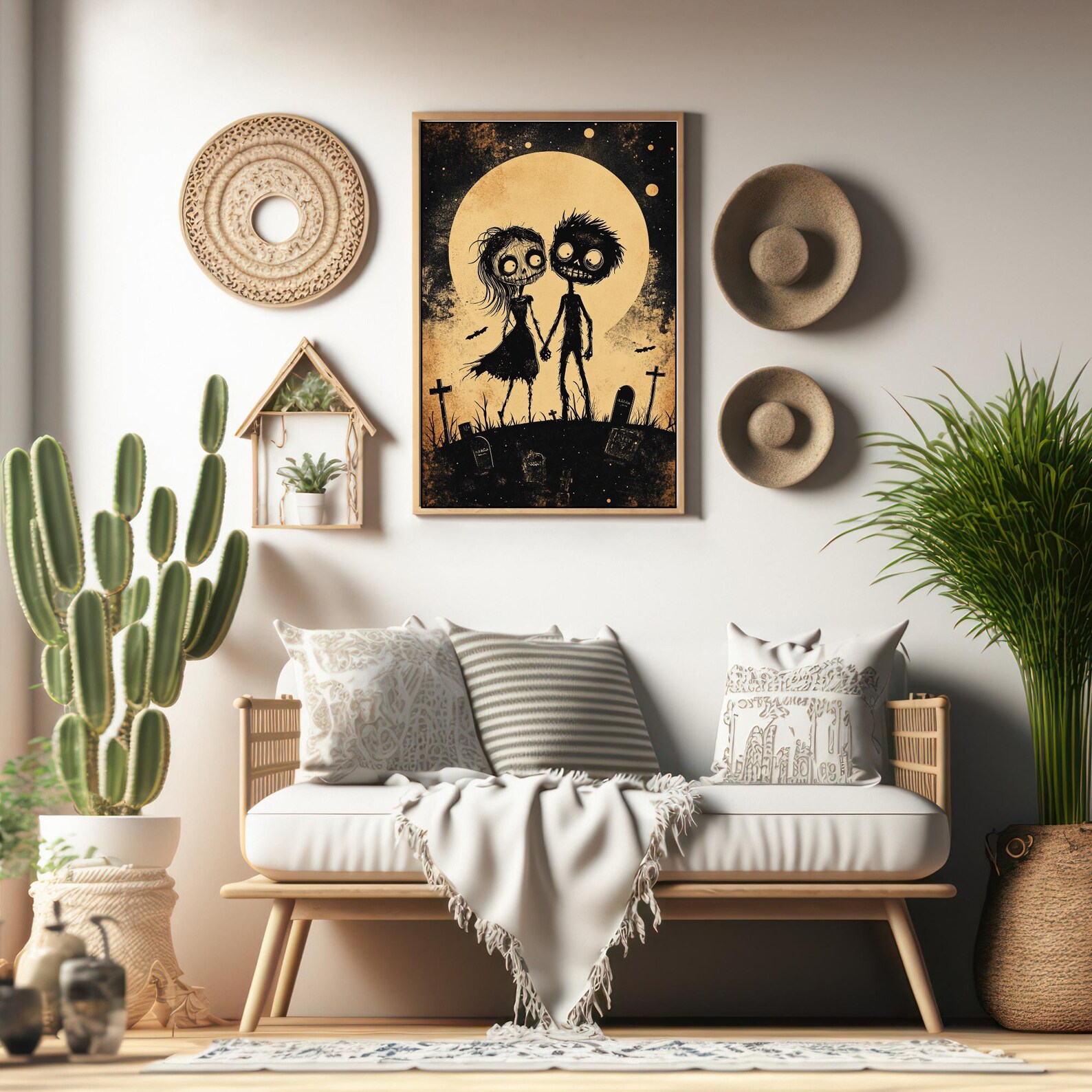 Minimalist Zombie Couple Art | Romantic Halloween Print | by ...