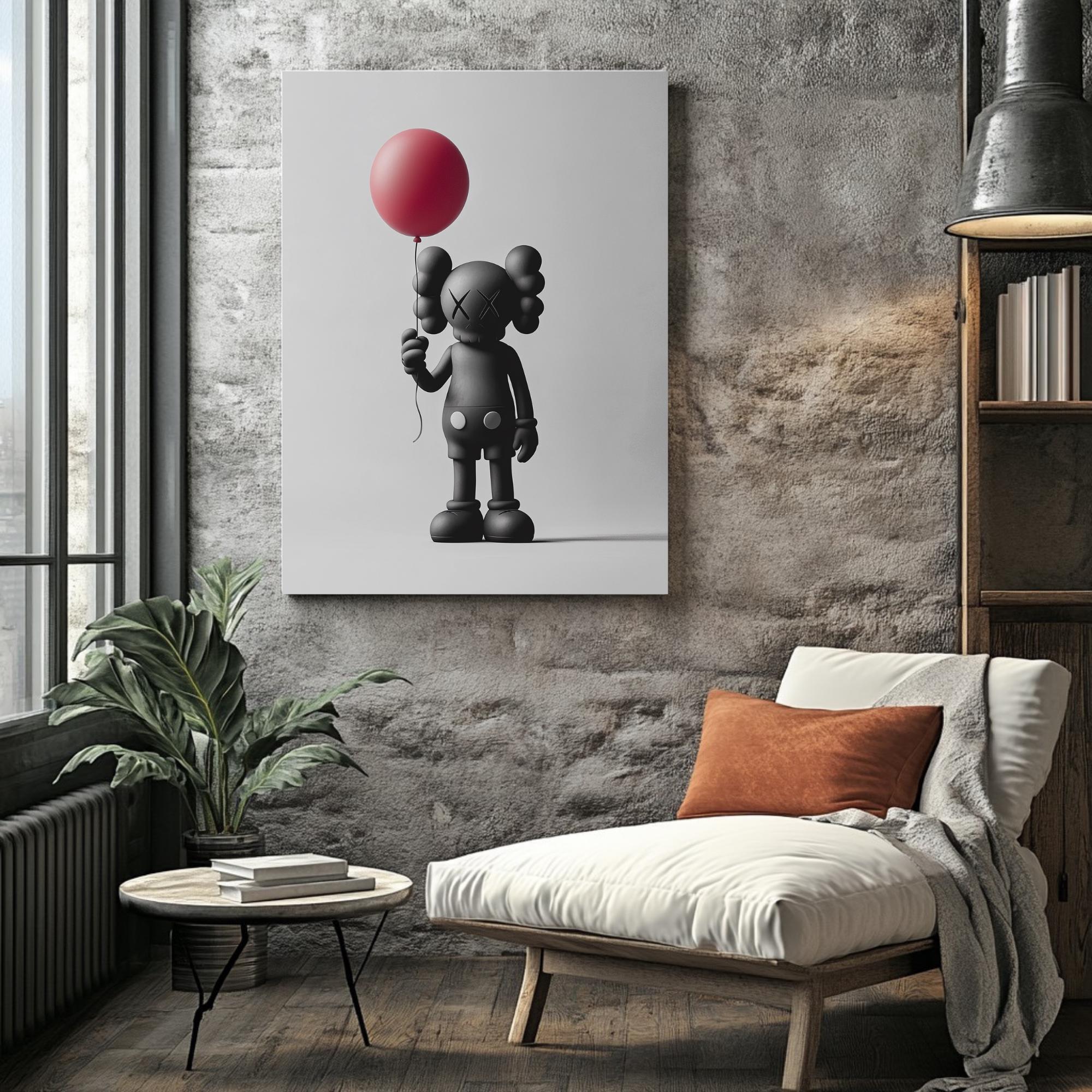 Kaws Figure Holding Red Balloon by HELLOPRINTS | Digital Wall Print ...