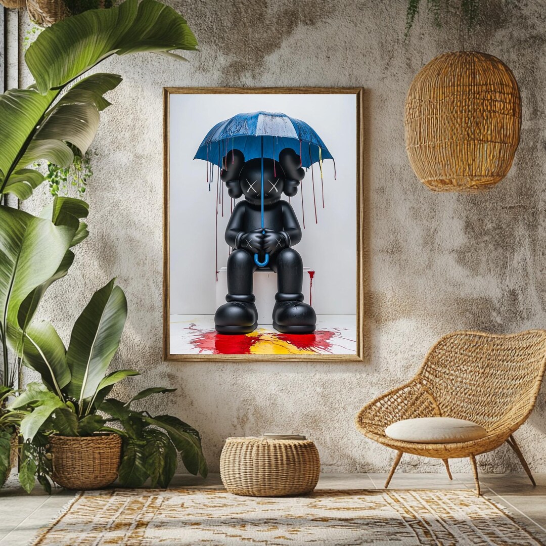 KAWS Umbrella & Paint Splatter Digital Print | Urban Pop Art Poster ...