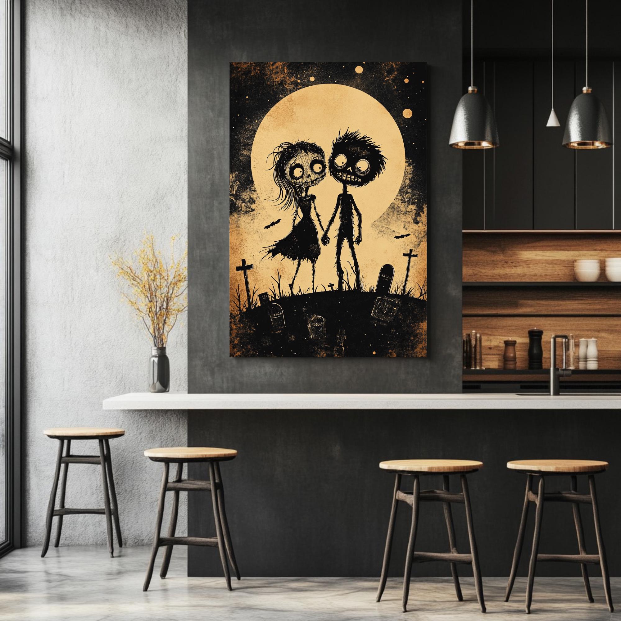 Minimalist Zombie Couple Art | Romantic Halloween Print | by ...