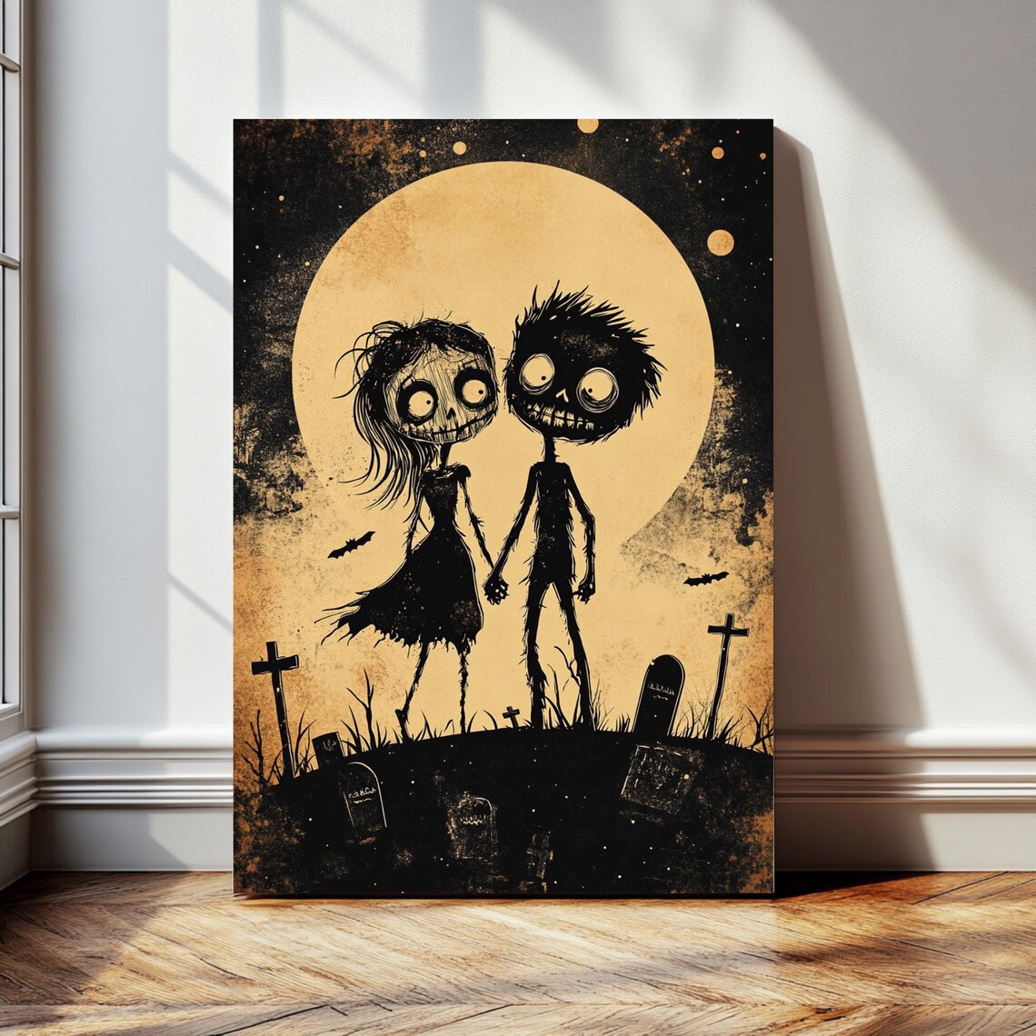 Minimalist Zombie Couple Art | Romantic Halloween Print | by ...