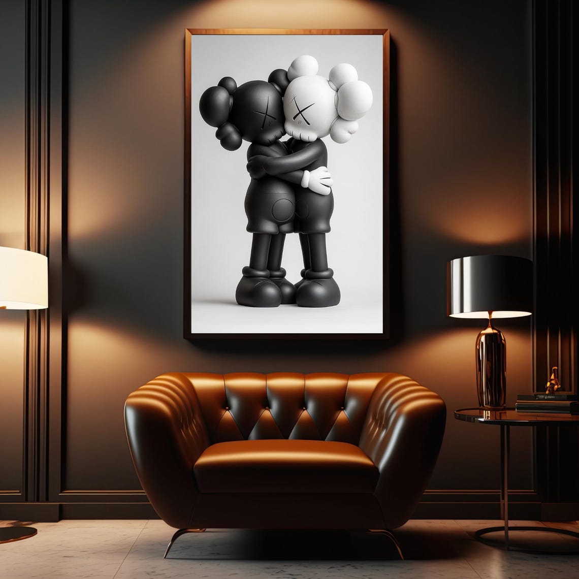 Kaws Figures Hugging Black and White by HELLOPRINTS | Digital Wall ...