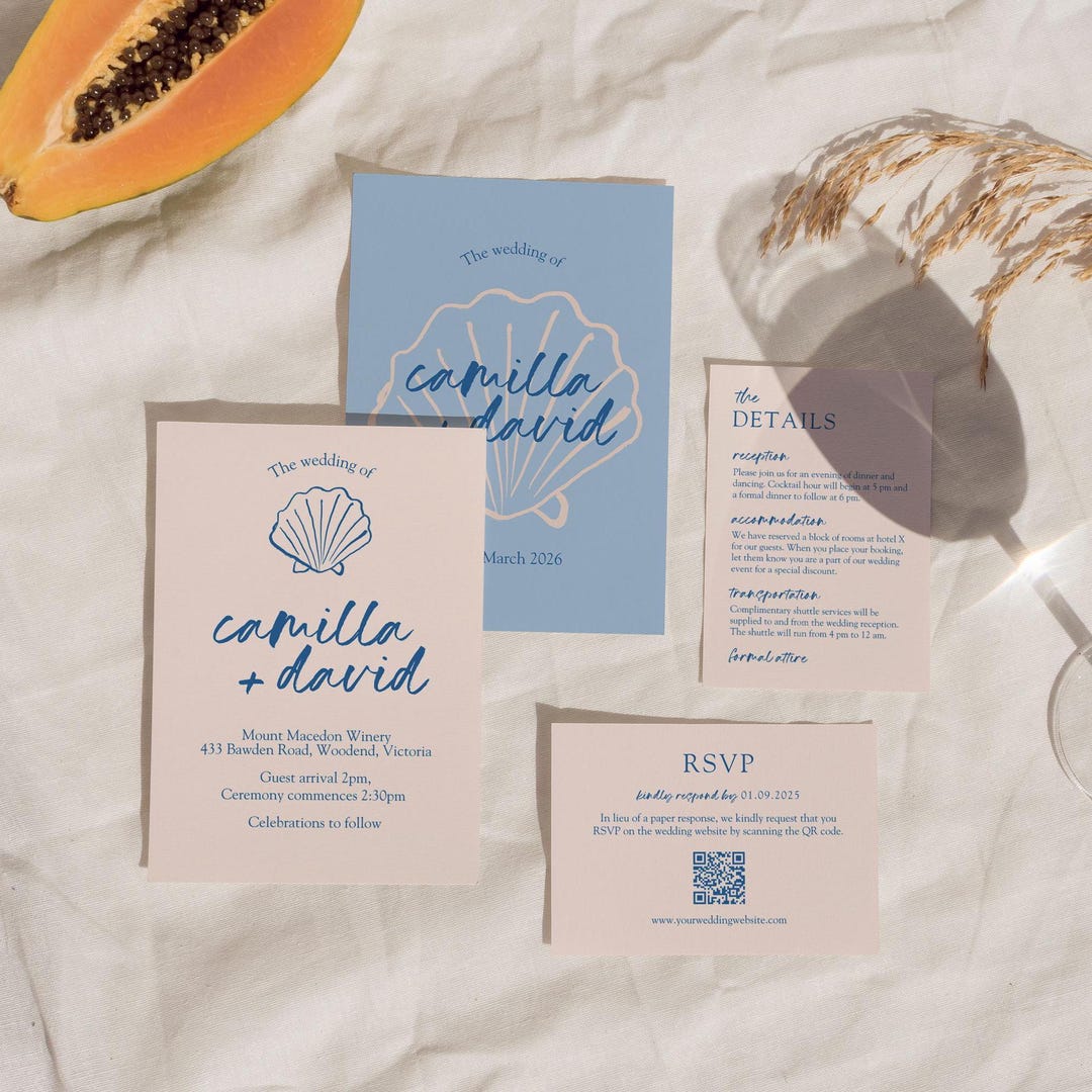 Coastal Wedding Invitation Suite Template Hand Drawn Beach Invitation ...
