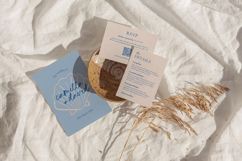 Coastal Wedding Invitation Suite Template Hand Drawn Beach Invitation ...