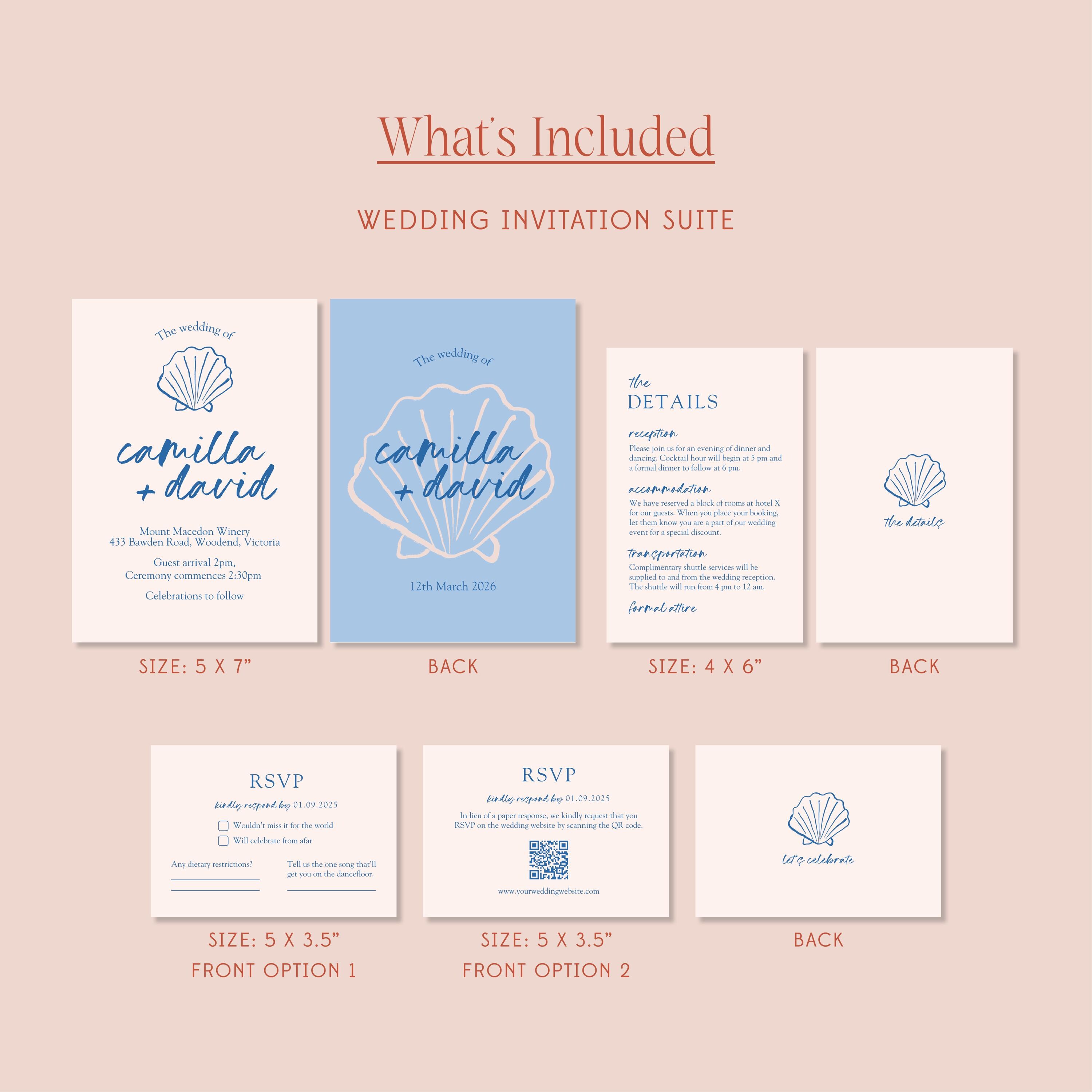 Coastal Wedding Invitation Suite Template Hand Drawn Beach Invitation ...