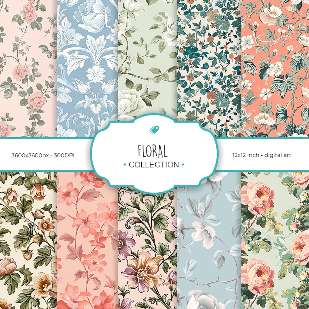 Vintage Botanical Digital Paper / Floral Pattern / Floral Digital Paper ...