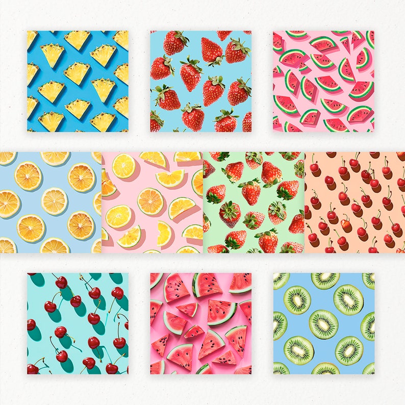 Fruits & Food Pattern / Digital Paper / Lemon / Pinapple / Strawberry ...