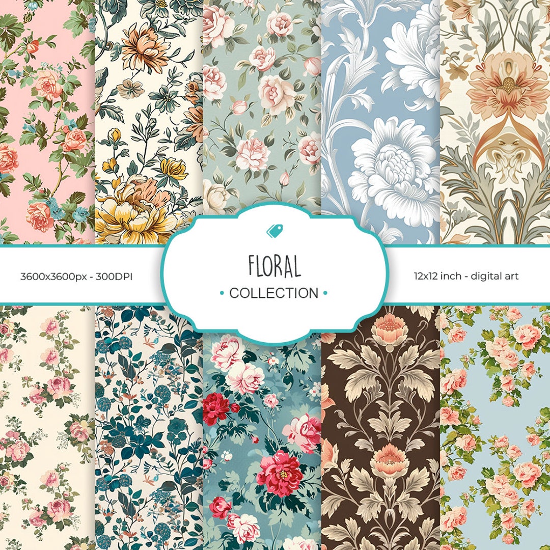 Vintage Botanical Digital Paper / Floral Pattern / Floral Digital Paper ...
