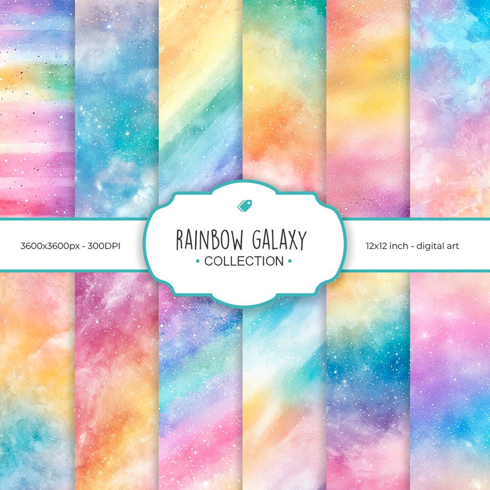 Rainbow Galaxy Glitter Digital Paper Pack Colorful Scrapbooking ...
