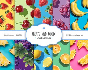 Fruits & Food Pattern / Digital Paper / Lemon / Pinapple / Strawberry ...