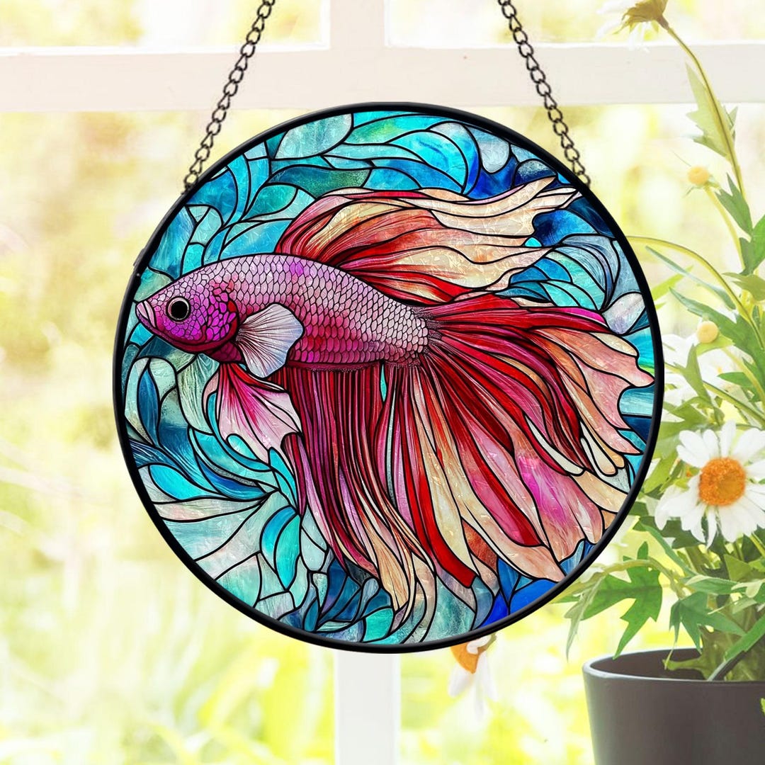 Betta Fish Faux Stained Glass Suncatcher Ornament, Betta Fish Lover ...