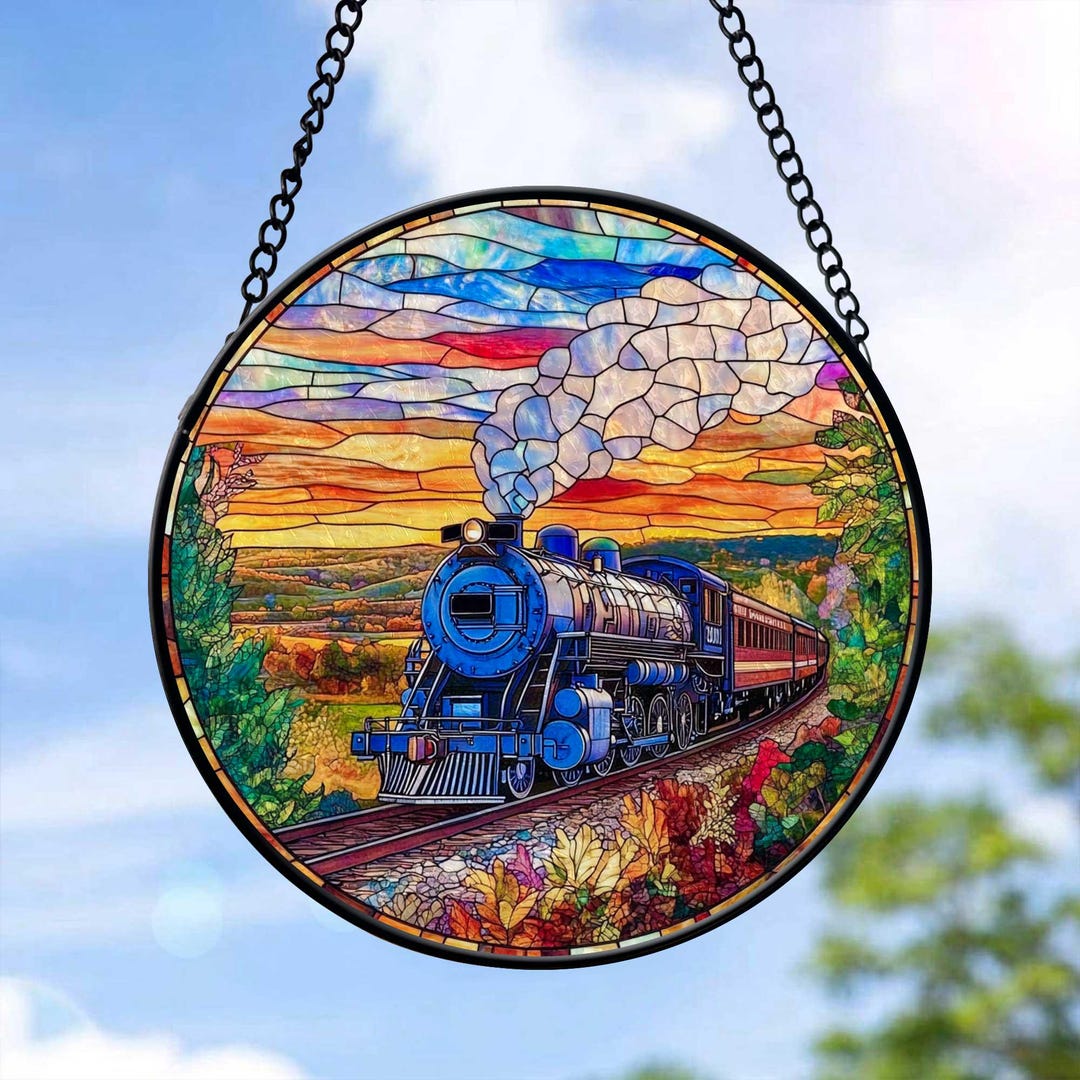 Train Trip Faux Stained Glass Suncatcher, Train Trip Keepsake Gift ...