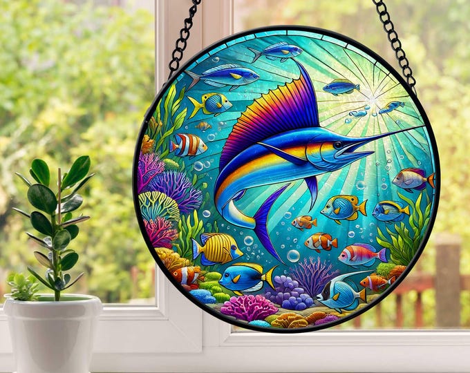 Blue Tang Stained Glass Window Cling Window Sticker Decal No Adhesive ...