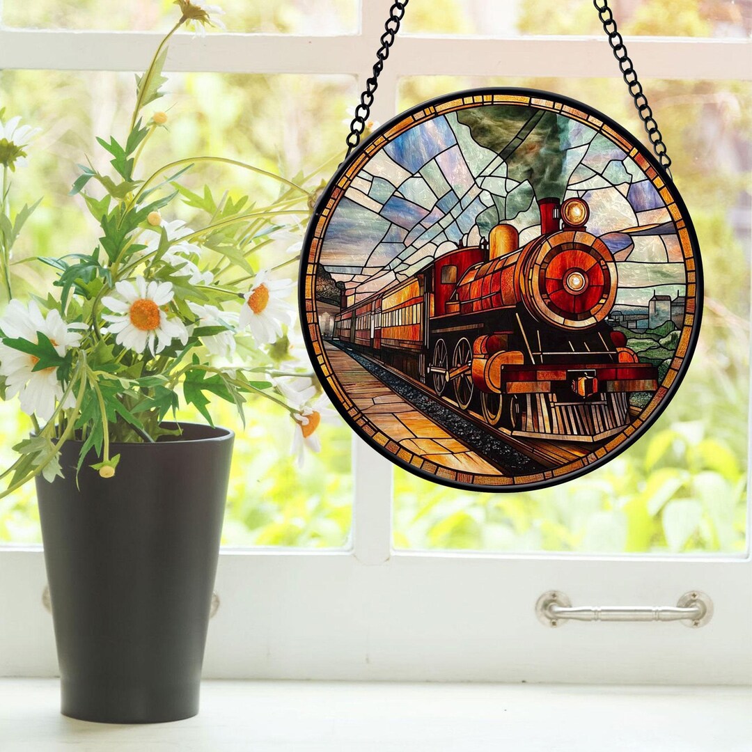 Faux Stained Glass Train Suncatcher, Train Window Hangings, House ...