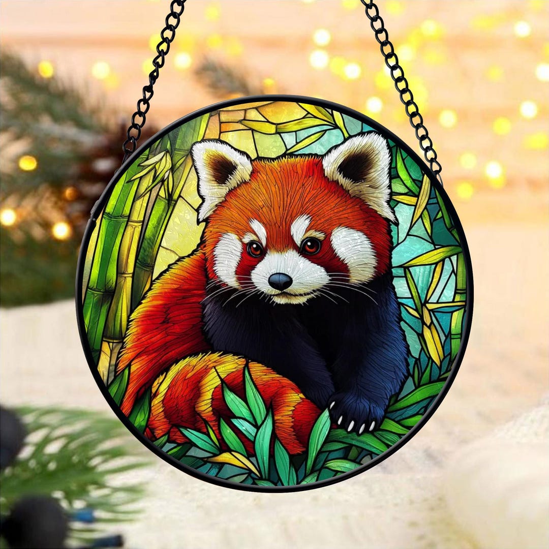 Red Panda Stained Glass Suncatcher Handmade Animal Hanging Art Colorful ...