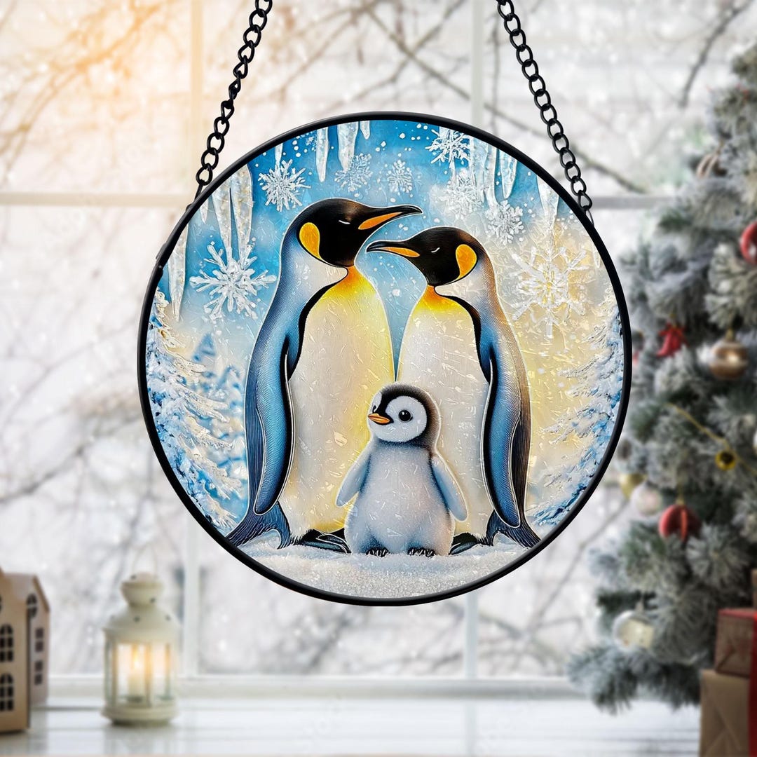 Penguin Family Suncatcher, Stained Glass Decor, Handcrafted Glass Art ...